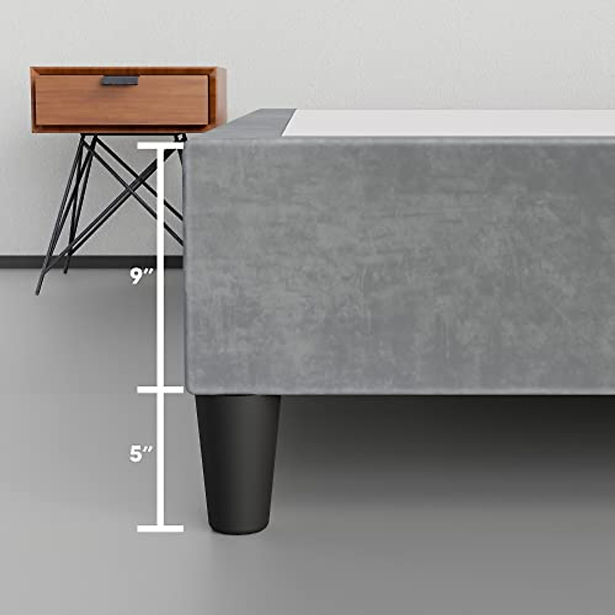 Greaton, 14-Inch Premium Velvet Material Wood Box Spring/Bed Frame, Durable, Stylish, Multi Colour Options and Comfortable Foundation with Plastic Legs, California King, Grey