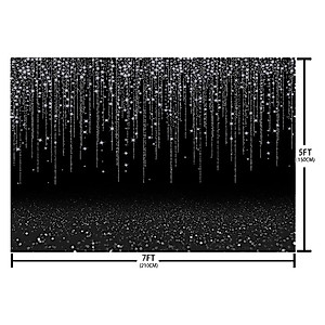 Sendy 7x5ft Black and Silver Glitter Bokeh Backdrop Birthday Party Decorations for Adult Kids Photography Background Silver Black Sparkle Wedding Prom Bday Party Decor Banner Photo Shoot Studio Props