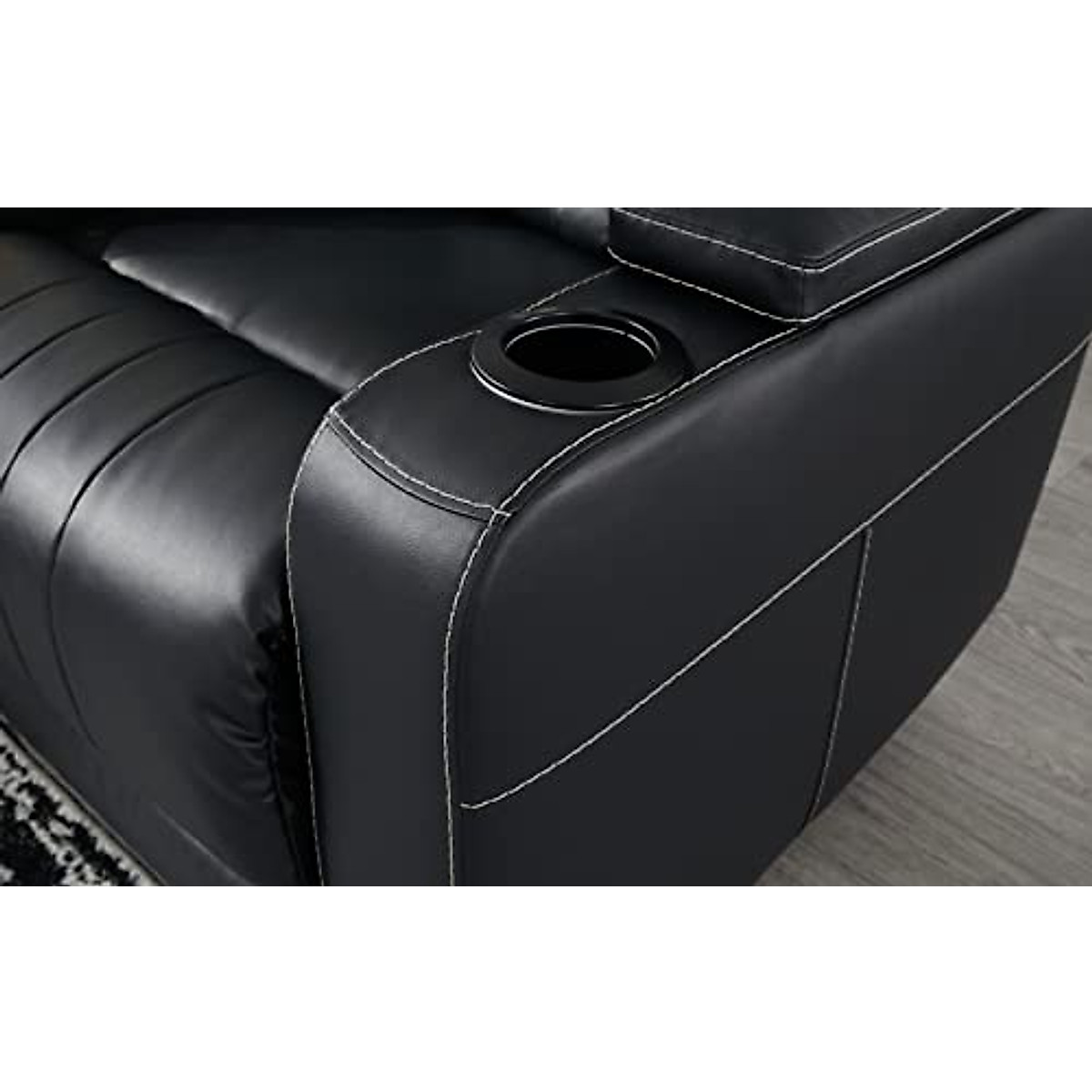 Signature Design by Ashley Center Point Contemporary Faux Leather Tufted Reclining Sofa with Drop Down Table, Black