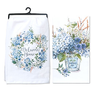 Welcome Home Blue Hydrangea Terry Towel and Flour Sack Kitchen Towel Set of 2 by Kay Dee Designs