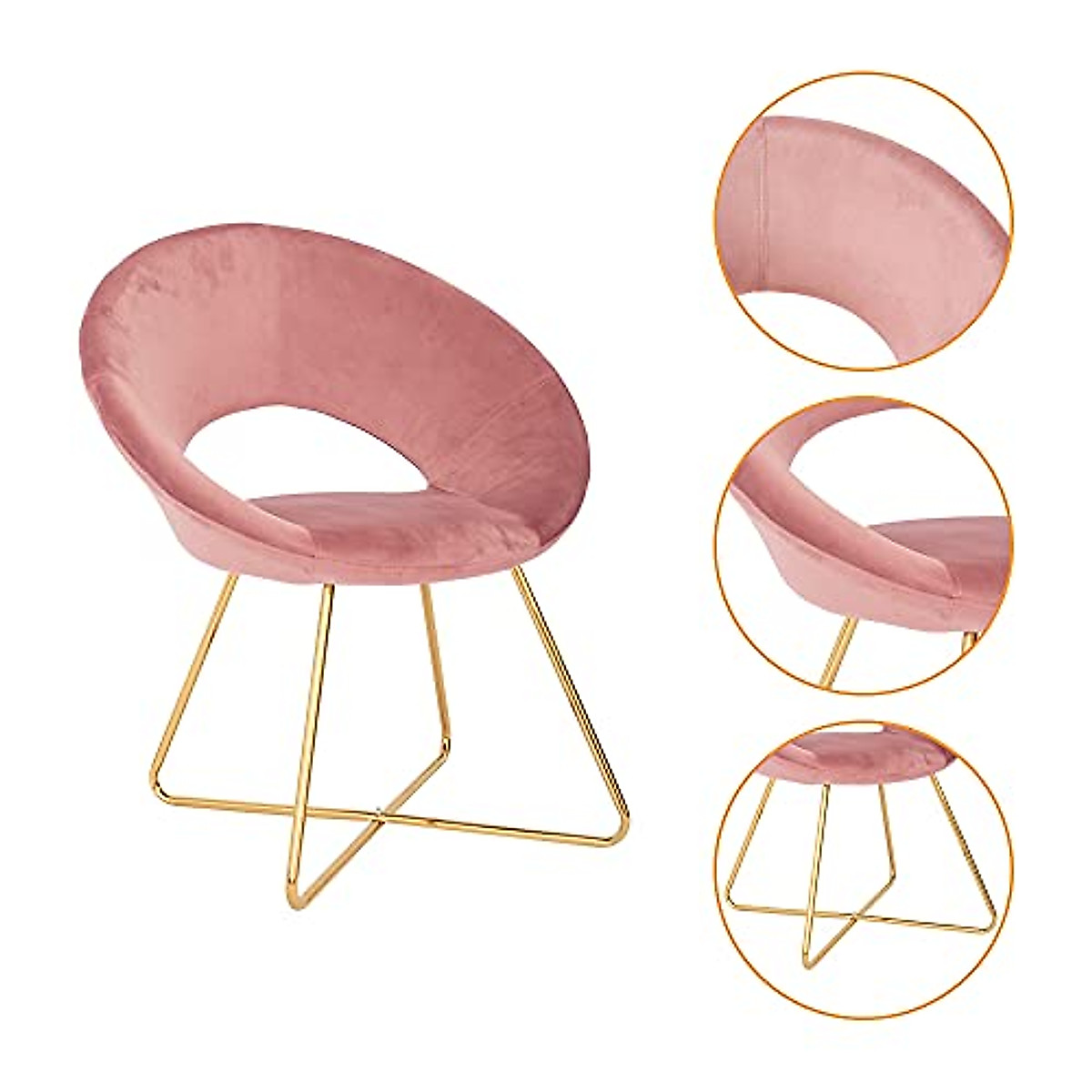 CangLong Modern Velvet Accent Upholstered Make-up Stool Home Office Guest Reception Dining Leisure Lounge Chairs with Golden Legs Set of 2, Pink 1