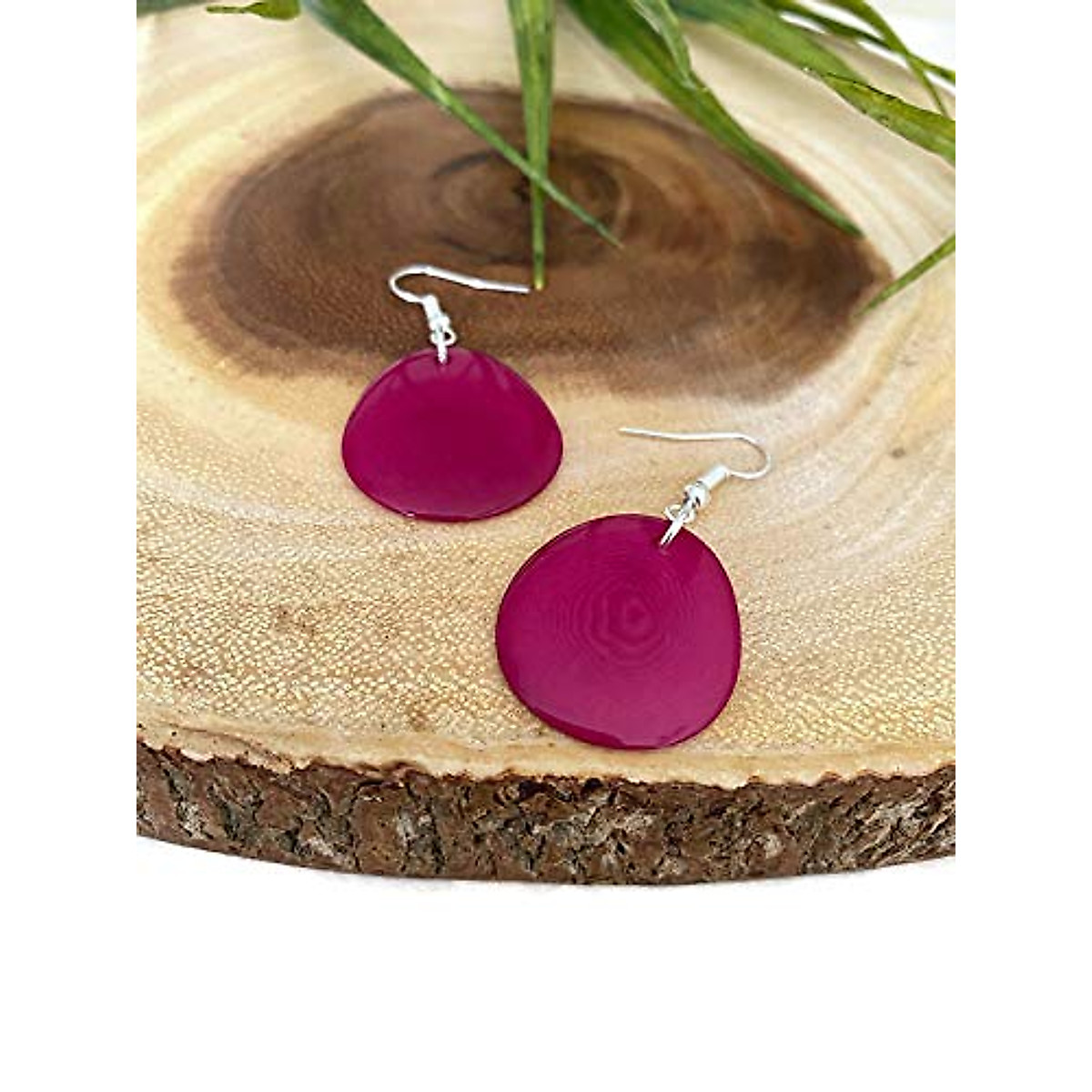 Tagua Earrings in Fuchsia Pink, Vegetable Ivory Dangle Earrings TAG272, Organic Earrings, Tagua Earrings in Pink