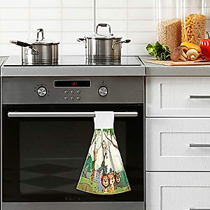 Alaza Animal Jungle Monkey Tiger Giraffe Lion Elephant Kitchen Towels Tea Towels Dish Towels with Hanging Loop 2 Pack