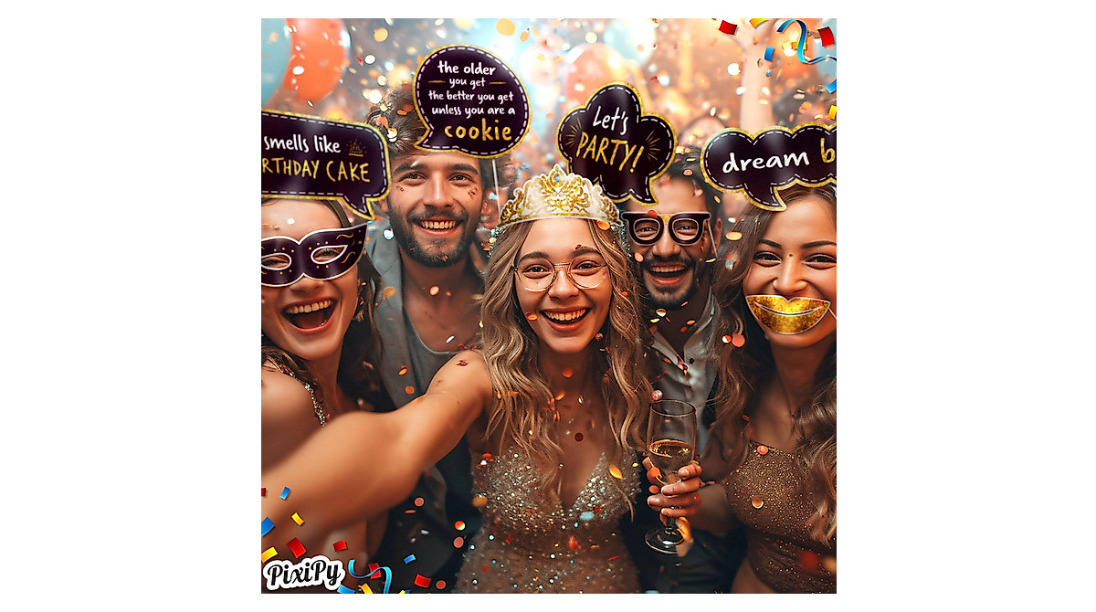 Premium Birthday Photo Booth Props Kit - 27 Black & Gold