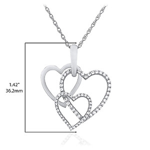 .925 Sterling Silver Round White Cubic Zirconia Three Overlapping Open Hearts Pendant Necklace with Delicate Rope Chain - 20”