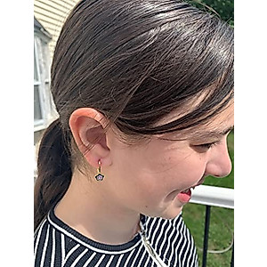 Little Miss Twin Stars Kids Earrings - 14k Gold Plated Frosted Flowers Earrings 3 Tone Blue. Lavender, & White Enamel Flower Leverback Girls Earrings-Brass