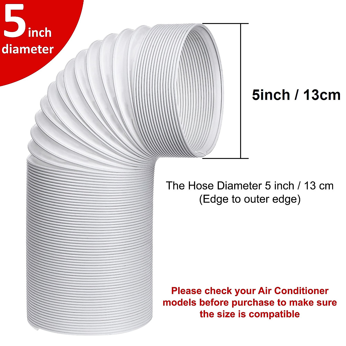 Modda Exhaust Hose for Portable Air Conditioner - 5 Inch Diameter - Universal - Flexible Counter-Clockwise AC Exhaust Hose (59 Inch Length)