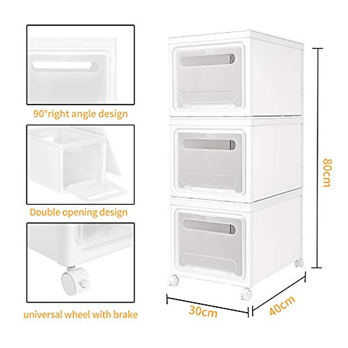 SUN & SUMMER 3 pcs Plastic Drawers Storage Stackable Clear Organizer Drawers Storage Bins with Lids Drawers Baby Dresser Storage Boxes White for Toys and Clothes