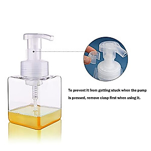 Hethyo Foaming Soap Dispenser 3 Pcs 250ml/8.5oz Square Refillable Plastic Hand Pump Bottle for Liquid Soap Shampoo Body Wash (Clear)