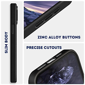 kingflag Vegan Leather Magnetic Case for iPhone 15 Pro Max Wireless Charging, Compatible with MagSafe, Metal Buttons, Shockproof Protective Phone Case Cover for Women Men 6.7" (Matte Black)