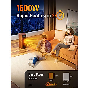 Air Choice Infrared Heater, 1500W Space Heater for Indoor Use with Thermostat, Remote, 3 Modes, 12H Timer, Fast Heating, Tip-over & Overheat Protection, Child Lock, Tower Heater for Bedroom, Office