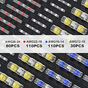 330PCS Solder Seal Wire Connectors-haisstronica Marine Grade - Heat Shrink Butt Connectors-Self Solder for Electrical,Stereo(30Yellow 80White 110Red 110Blue)