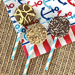 Gender Reveal Paper Straws - Blue Pink White Chevron - 50 Pack