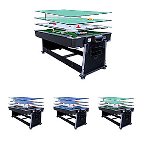 RACK Triad 7-Foot 3-in-1 Multi Game Swivel Billiard/Pool Table (Green Felt with Black Body)
