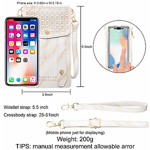 SNUG STAR Multi-purpose Card Holder Wallet-RFID Blocking,Lightweight Zipper Pocket Crossbody Bag with Touch Screen Purse for Most iphone Cell phones (Marble white)