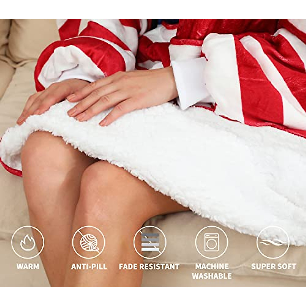 BYF American Flag Blanket Hoodie for Women Men Oversized Wearable Blanket Sweatshirt, Super Warm Sherpa Hooded Blanket for Adults Cozy Thick Flannel Blanket Hoodie with Sleeves and Giant Pocket