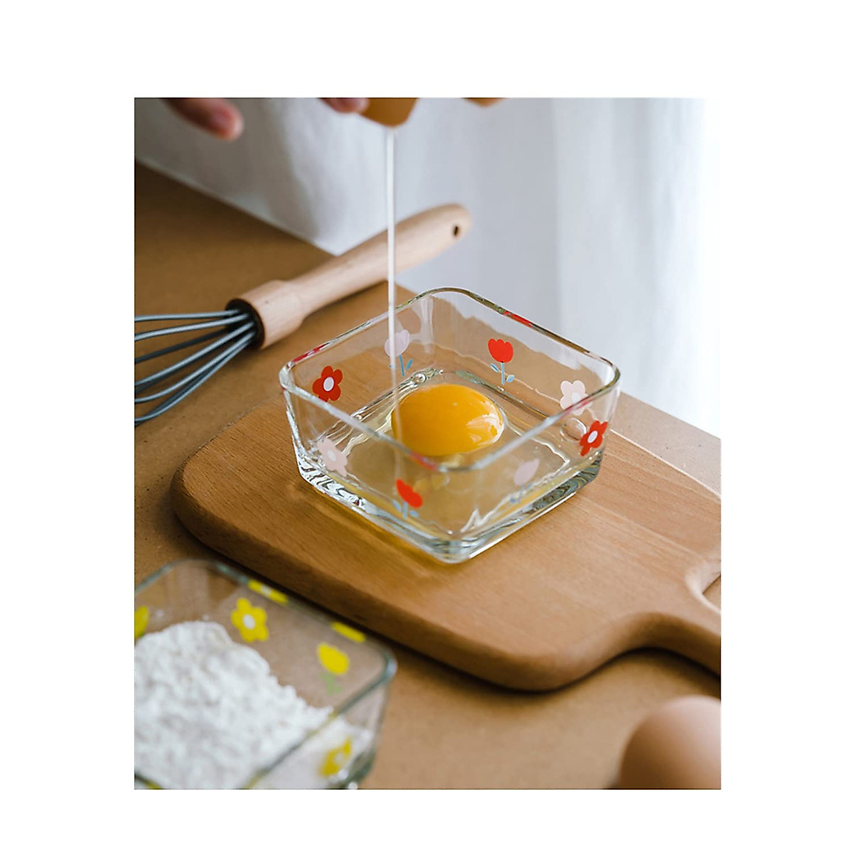 yaocoral 9 OZ Mini Floral Candy Dish Small Glass Candy Bowl for Dessert,Snack,Fruit,Yogurt,Dipping,Side Dishes,Kitchen Prep,Clear Square Dessert Bowl Serving Bowl