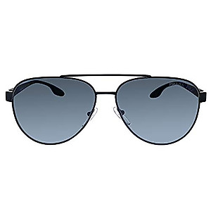 Prada Linea Rossa PS 54TS 1AB5Z1 Black Metal Pilot Sunglasses Grey Polarized Lens