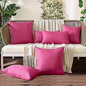OTOSTAR Pack of 4 Outdoor Waterproof Throw Pillow Covers Decorative Pillow Covers Square Pillowcases Patio Cushion Case Pillows for Couch Tent Sofa Bed Balcony Porch Decor 16x16 Inch (Hot Pink)