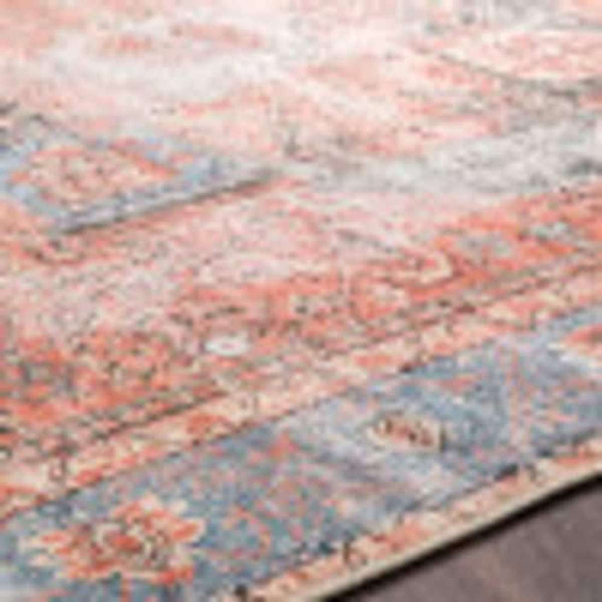 Livabliss Suri Vintage Washable Area Rug 5'3" x 7'3", Rust/Blue