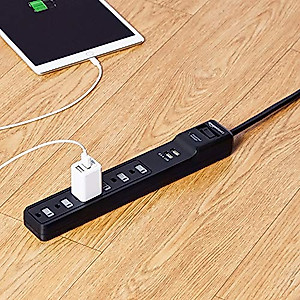 Amazon Basics 6-Outlet Surge Protector Power Strip with 2 USB Ports - 1000 Joule, Black