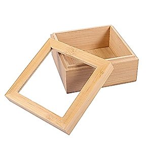 Cabilock Wood Glass Top Jewelry Display Case Natural Wood Jewelry Gift Box Square Keepsake Box with Lid Vintage Decorative Jewelry Organizer
