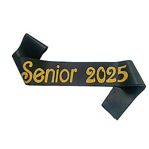 Conggluuo Senior 2025 Sash, 2025 Senior Sash Black Sash with Gold Glitter Finally Graduated Cheerleader Graduation Sash for Graduation Party Supplies 2 Pack Senior Sashes Black Gold 2pcs