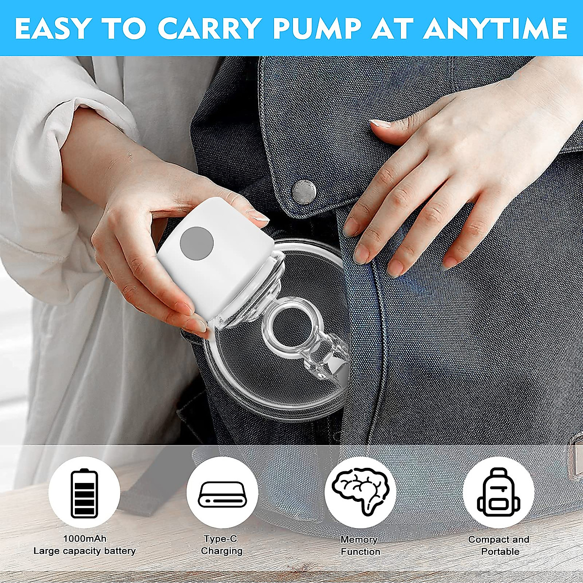 Electric Breast Pump, Wearable Breast Pump, Portable Hands Free Breastpump Pain Free with Massage Mode & LCD Screen, 2 Mode & 9 Levels, Gifts for Woman, 24mm Flange