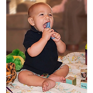 Brilliant Oral Care Baby’s First Toothbrush, Smooth Silicone Bristles Gently Clean Tender Teeth and Gums, with Storage Case, for Ages 4+ Months, Blue, 1 Pack