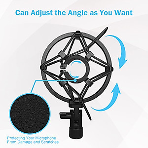 Mictop Q2U USB/XLR Microphone Shock Mount, Microphone Mic Holder with Foam Windscreen for Samson Q2U, ATR2100-USB Microphone, Anti-Vibration Shock Mount with Pop Filter for Reduce Vibration and Noise
