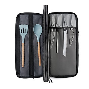 Chef Knife Roll Bag, 16 Pockets Large Knife Case Bag, Durable Oxford Cloth Culinary Bag, Executive Zipped Compartments Chef Knife Carrier Bag for Traveling, Working, Camping - Knifes not Included