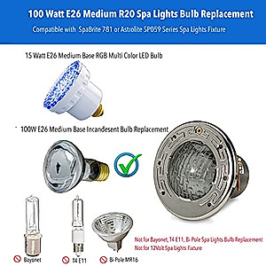 LAMPAOUS LED SPA Bulb, 15 Watt E26 LED Pool Bulb, 5 Color Show and 7 Solid Colors LED Hot Tub Replacement Bulb inground Lights Fixture, 120VAC Input