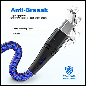 Android 3 Foot Micro USB Cable, 3-Pack Fast Charger, Micro USB Nylon Braided Charging Cord for Samsung Galaxy S6 S7 Edge, Moto G5 G5S Plus, Sony Xperia Z3 Z5 Note 6/5, Kindle,PS4 and More(Blue)