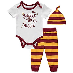 Harry Potter Baby Boys Clothes Set with Baby Bodysuit, Pants, and Hat - Baby Boy Outfits (White/Red/Orange, 3-6M)
