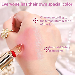 Rosarden Crystal Jelly Flower Color Changing Lipstick, Long Lasting Lip Balm for Women, Flower Lip Gloss Jelly Lip Stain, Korean Tinted Lip Balm,Temperature & PH Color Changing Lipstick