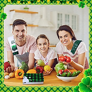 Kajaia 4 Pieces St. Patrick's Day Kitchen Dish Towels Green Black Buffalo Plaids Lucky Shamrock Truck Cloth Tea Towel 16 x 24 Irish Seasonal Decorative Dishcloth Hand Towel for Cooking Baking