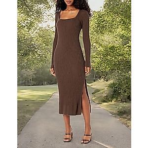 PAIGE womens Benita Long Sleeve Square Neckline Below the Knee in Brown Taupe Casual Dress, Brown Taupe, Large US
