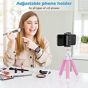 UBeesize Tripod A Pink Phone Tripod, Portable and Flexible Tripod with Wireless Remote and Clip, Cell Phone Tripod Stand for Video Recording (Pink)