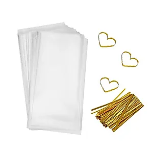 Cellophane Bags 200 PCS Clear Flat Cello Treat Bags Party Favor Bag for Gift Bakery Cookies Candies with 200 Twist Ties (4x9Inch)