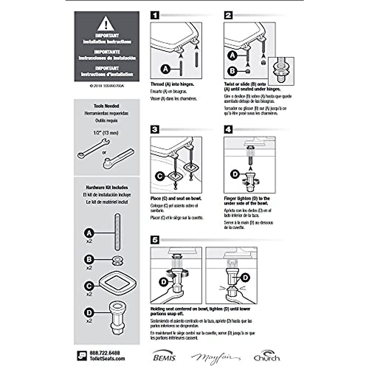 Mayfair 1830NISL 000 Will Slow Close and Never Come Loose Toilet Seat, 1 Pack - ELONGATED, White - Brushed Nickel Hinges