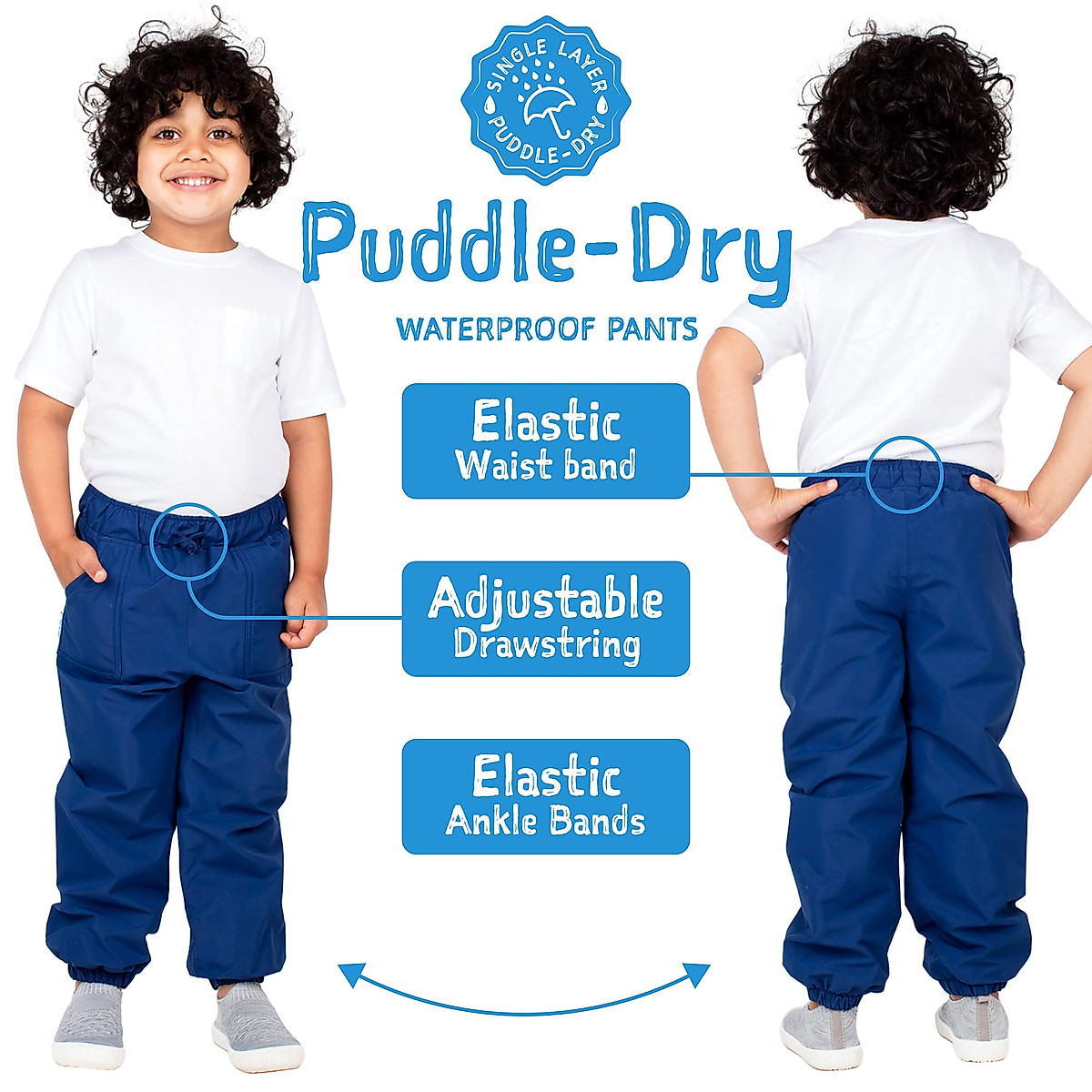 JAN & JUL Toddler Girl Boy Waterproof Pants, Puddle-Dry Single Layer (Single Layer: Yellow, 2T)
