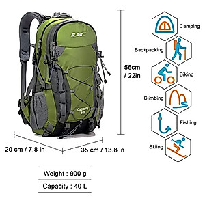 Diamond Candy Waterproof Hiking Backpack for Men and Women, Lightweight Day Pack for Travel Camping, ArmyGreen, 40L
