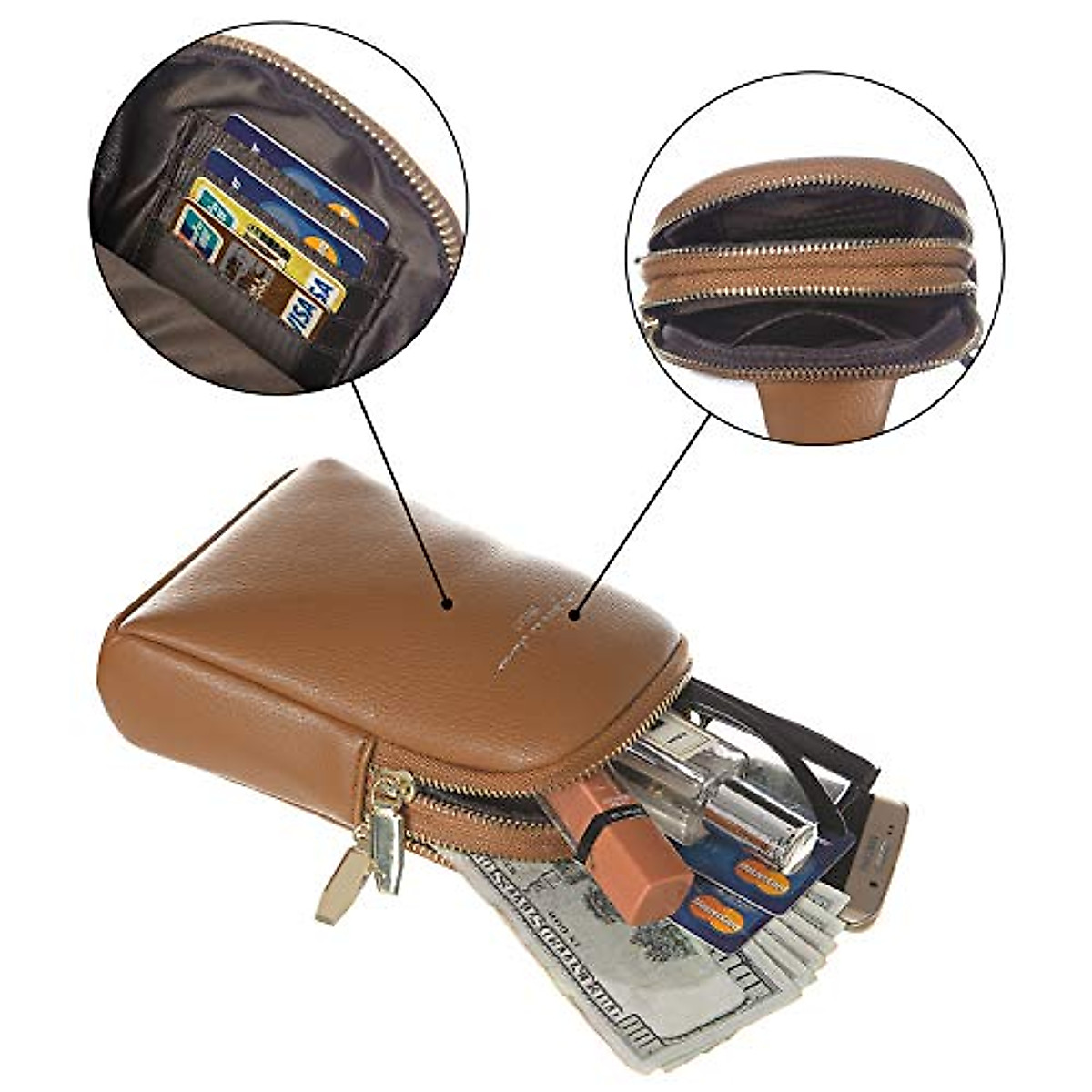 INICAT Small Crossbody Sling Bags Faux Leather Cell Phone Purse for Women Teen Girls(No Touchscreen-brown)