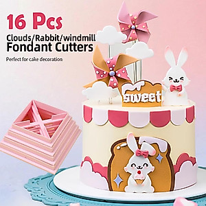 16 Pcs Clouds Fondant Cutter Rabbit Plunger Cutter Mindmill Cookie Stamp Biscuit Mold DIY Cake Decorating Tools for Kids Birthday Party and Baby Shower decoration Wedding Party