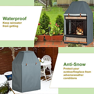 Outdoor Fireplace Cover, Heavy Duty Waterproof Oxford Fabric for Protecting Outdoor Upright Patio Wood Burning Fireplace Covers, 36x25x57 inch Gray