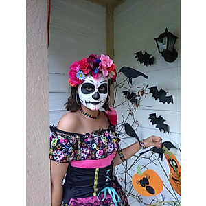 DreamLily Frida Kahlo Mexican Flower Crown Floral Headband Party Costume Day of the dead Headpiece NC12 (Mexican Crown)