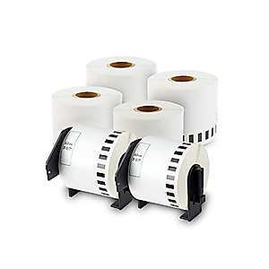 enKo - Compatible DK-2205 Continuous Paper Labels (2.4 Inch x 100 Feet) Compatible for Brother QL Label Printers - 6 Rolls + 2 Refillable Cartridge Frames