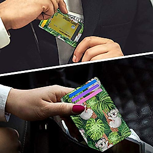 Linomo Thin leather Card Holder and Money Clip Tropical Palm Leaves Koala Wallet RFID Blocking for Men & Women