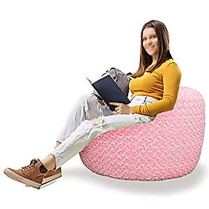 Storage Bean Bag Chair Cover (No Filler) Zipper Bean Bag Chair Cover Living Room Furniture 31x20 Inch Soft Washable Plush Fiber Adult Beanbag Chair Fuzzy Fur Cover No Filling (Pink)