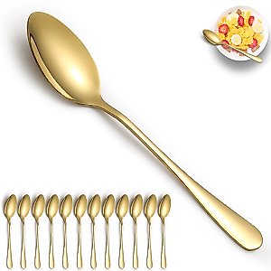ReaNea Gold Dinner Spoons 12 Pieces, Stainless Steel Titanium Gold Plating Table Spoon, Soup Spoons, Use for Home, Restaurant, Wedding, Parties, Events, Christmax